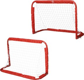 Fotbalové branky HOMCOM sada 2 skládacích mini branek z oceli Q195 a tetrolonu červená 90x36x60 cm na zahradu a hřiště | Aosom.de