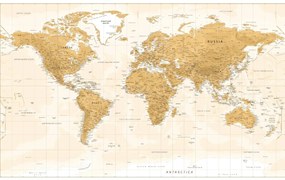 DIMEX | Samolepicí vliesová fototapeta na zeď Mapa světa MA-5-1521 | 375 x 250 cm | bílá, béžová, hnědá