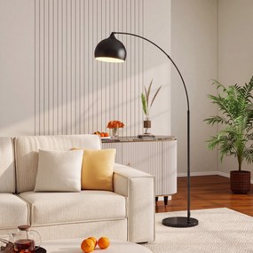 HOMCOM Oblouková lampa, stojací lampa, výškově nastavitelná, nožní vypínač, podstavec s efektem mramoru, 170-180cm, černá