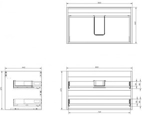 Mexen Box-A, závěsná skříňka 80 cm, 2 zásuvky, ořech, 91AX0-0800-470-2-86