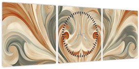 Obraz - Víření v zemitých barvách (s hodinami) (90x30 cm)