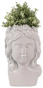 Šedý antik cementový květináč dívka s věněčkem – 20x17x30 cm