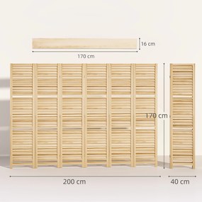 HOMCOM vnitřní paraván ze dřeva 4 panely 160 x 170 cm, skládací dělicí příčka s 3 policemi, přírodní dřevo s vypáleným efektem