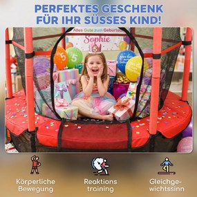 HOMCOM dětská trampolína Ø163 cm, trampolína s ochrannou sítí, kryt hran, zahradní trampolína pro děti 3-10 let, max. zatížení 50 kg, červená barva