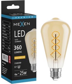 Mexen Vintis Žárovka filament spirála LED E27, ST64, 4W, Teplá - 2200K, 360 lm, jantarová - L162-E27-0422-50