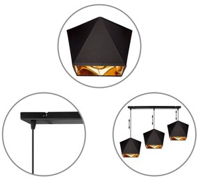 Závěsné svítidlo Diamond Gold, 3x černé/zlaté textilní stínítko