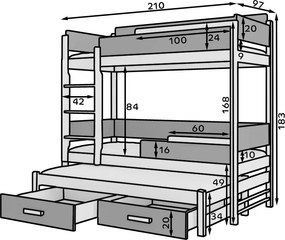 ADRK Furniture Patrová třílůžková postel QUEEN 200x90