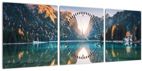 Obraz - Horské jezero (s hodinami) (90x30 cm)