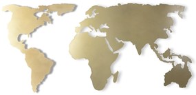 Wallexpert Dekorativní kovový nástěnný doplněk World Map Silhouette - Gold, Zlatá