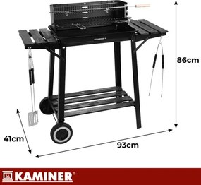 Zahradní gril na dřevěné uhlí s horním roštem pro rožnení