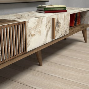 Hanah Home TV stolek Milan - Walnut, White Marble, Ořech, Bílá