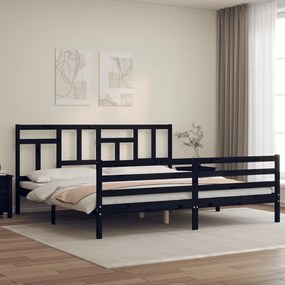Rám postele s čelem černý 200 x 200 cm masivní dřevo