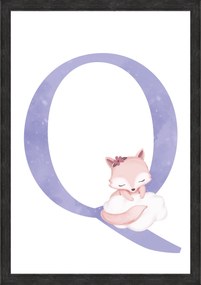Abeceda písmena s liškou - Obraz, Plakát Velikost: A3 - 29,7x42 cm, Volba rámu: s černým rámem, Písmeno: Q