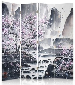 Ozdobný paraván Japonská krajina - 145x170 cm, čtyřdílný, klasický paraván