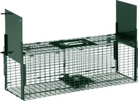 Outsunny živá past na zvířata 60x18x20 cm s ocelovým rámem a 2 dvířky pro kočky, králíky, veverky a fretky - Zelená | Aosom