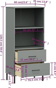 vidaXL Knihovna se 2 zásuvkami 60x35x128,5 cm masivní dřevo OSLO [351010] Barva: Šedá