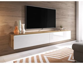 TV stolek Dlone 180, Barva: dub gaja / dubové lamelové lišty, Osvětlení: osvětlení LED - bílé