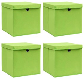 Úložné boxy s víky 4 ks zelené 32 x 32 x 32 cm textil - Default Title
