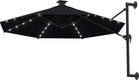 Nástěnný zahradní slunečník s LED 300 cm černý 312528