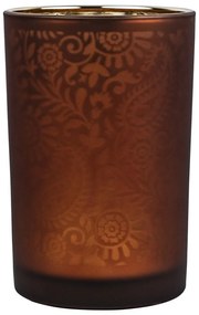 Oranžovo stříbrný skleněný svícen s ornamenty Paisley vel.L - Ø12*18cm