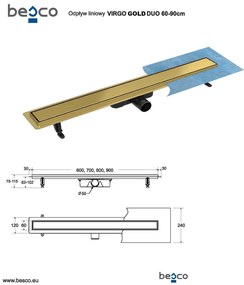 BESCO Odtokový žlab VIRGO DUO GOLD Rozměr A - 90 cm - ZLOL90VG