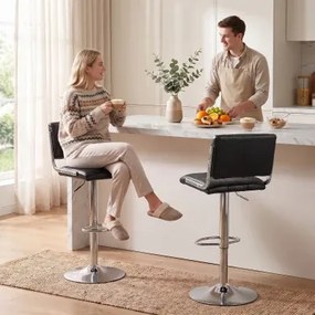 HOMCOM sada 2 barových židlí, výškově nastavitelná, otáčecí o 360°, polstrovaný sedák, opěradlo a opěrka nohou, černá