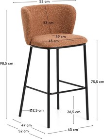 Čalouněná barová židle v terakotové barvě (výška sedáku 75 cm) Ciselia – Kave Home