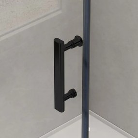 Erga Peoria, čtvrtkruhový sprchový kout s posuvnými dveřmi 90(dveře) x 90(stěna) x 190 cm, 6mm čiré sklo, černý profil, ERG-Q02-PEORIA-D090D090-CL-BK
