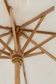 Bílý slunečník s dřevěnou tyčí a třásněmi Macrame - ∅ 200 * 250 cm