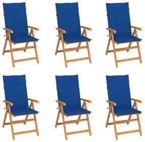 Zahradní židle 6 ks s královsky modrými poduškami masivní teak,  3065570