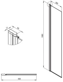 Deante Kerria Plus, otočná zástěna 40x200 cm, 6mm čiré sklo, chromový profil, DEA-KTSX072P