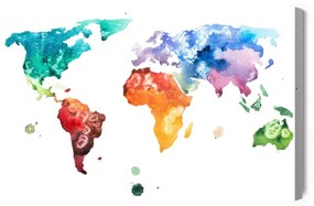Obraz Mapa Světa V Akvarelu Nedostatek Nedostatek Přírodní plátno 100x70
