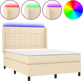 Box spring postel s matrací a LED krémová 140x190 cm textil 3138314