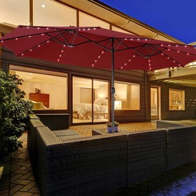 Costway 470 cm velký dvojitý deštník na terasu s 48 solárními LED světly