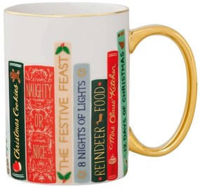 Rifle Paper Co. Porcelánový hrnek Festive Book Club 470 ml, červená barva, zlatá barva, porcelán