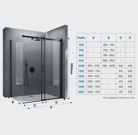 design sprchový kout RAVENA 19 ESG 8mm - BLACK SOFT CLOSE 100-150cm Velikost: 100x80