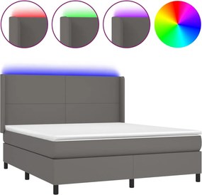 Box spring postel s matrací a LED šedá 160x200 cm umělá kůže 3139275