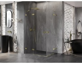 Mexen Lunar Duo, výklopný sprchový kout 100 x 70 cm, 8mm čiré sklo, zlatý profil, 834-100L-070P-50-00