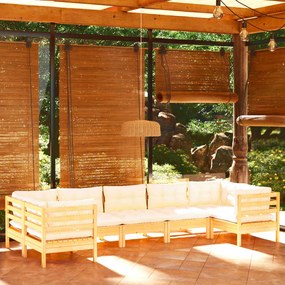 7dílná zahradní sedací souprava s krémovými poduškami borovice,  3097307