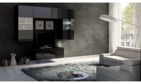 Obývací stěna Bralani X, Barva: černá + černá lesk / bílá + bílá lesk, Osvětlení: osvětlení LED - modré