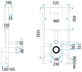 Rea Rea, Podomítkový WC systém K011A-Q + bílé skleněné tlačítko typ T, KPL-E0052