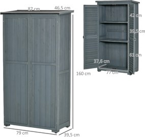 Dřevěná kůlna Outsunny 0,31 m² 87x46,5x160 cm - Dřevěný skříň pro venkovní použití s 2 dveřmi a 2 vnitřními policemi na terasu