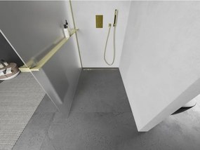 Mexen Kioto+ L, sprchová zástěna Walk-In s poličkou a věšákem 80 x 200 cm, 8mm sklo námraza, zlatý matný profil, 800-080-123-55-30