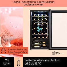 Klarstein Shiraz 28 Uno, vinotéka, 74 l/28 lahví, 5-18°C, dotykové ovládání