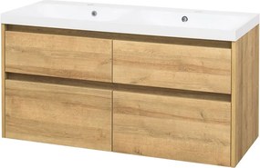 Mereo Mereo, Opto, koupelnová skříňka s umyvadlem z litého mramoru 121 cm, bílá, dub, bílá/dub, černá, CN923M