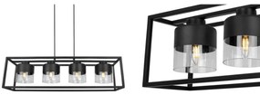 Závěsné svítidlo ROMA CAGE, 4x černé/transparentní skleněné stínítko v kovovém rámu