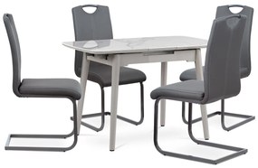 AUTRONIC Jídelní stůl 90+25x70 cm, keramická deska bílý mramor, masiv, šedý vysoký lesk