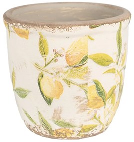 Béžový keramický obal na květináč s citróny Lemonio M - Ø14*13 cm