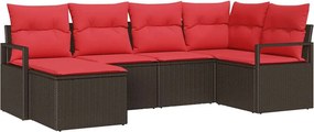 Set pohovek 6 ks Hnědá a červená polyratan 3355123