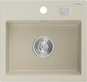 Mexen Milo granitový dřez 1-komorový 435 x 410 mm, béžový, sifon chrom - 6505441000-69